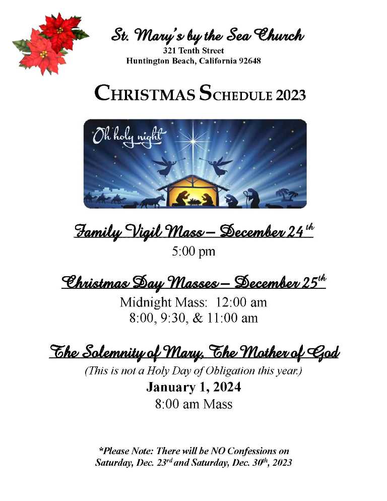Christmas Schedule 2023 – St. Mary’s by the Sea Roman Catholic Parish